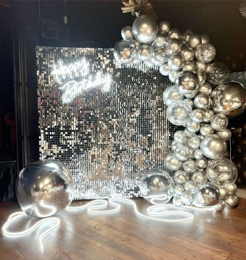 Silver Shimmer Wall – Event Rentals